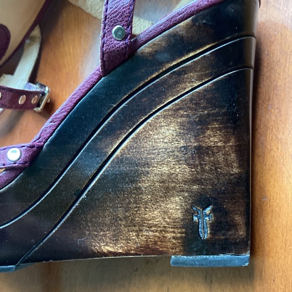 Frye | Shoes | Frye Briget Studded Purple Leather Wood Platform Wedge ...
